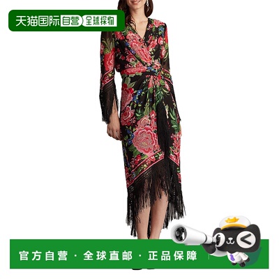 自营 tadashi shojiMair印花流苏流苏连衣裙-黑色 美国奥莱直发