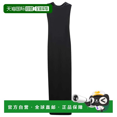自营max maraBlack Maxi Dress with Draped Neckline - black 美