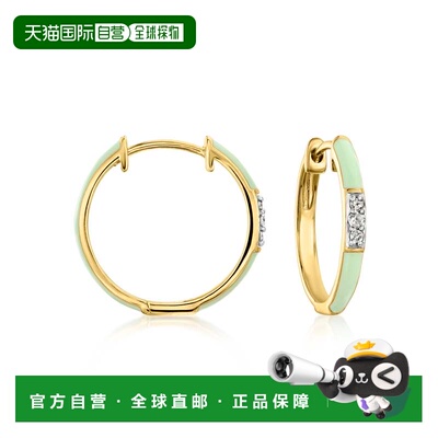 自营Ross-Simons Pastel Green Enamel Hoop Earrings With Diamo