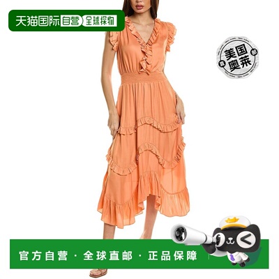自营Elie Tahari The Layla 中长连衣裙 - 橙色 美国奥莱直发长裙