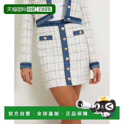 自营guess猜猜娜塔莉迷你裙女士白色花呢格子按钮前铅笔FTS1169-