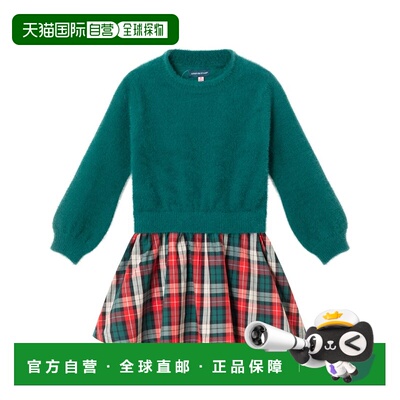 自营Andy & Evan Chenille/Plaid Flannel 2Fer Dress - green 美