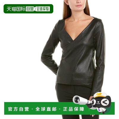 自营 Theory Fitted Leather Wrap Jacket - black 美国奥莱直发