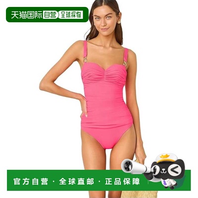 自营Lilly Pulitzer Solaria泳装女式粉红色弹力Ruched一件GBO379