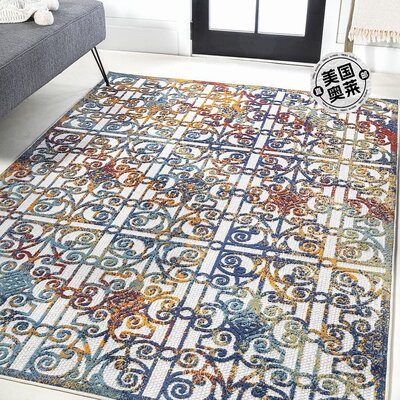 jonathan y Cetara Ornate Trellis 室内/室外区域地毯 - 奶油色/