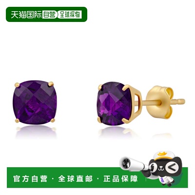 自营max + stone14k黄金6MM垫切宝石耳钉-紫水晶 美国奥莱直发