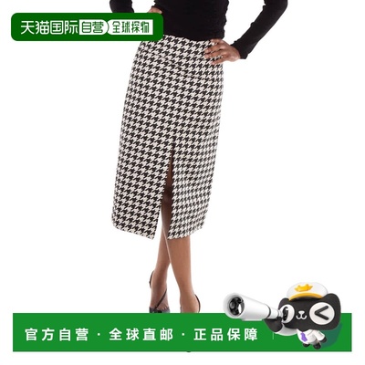 自营 Burberry Houndstooth图案迷笛裙-黑色/白色 美国奥莱直发