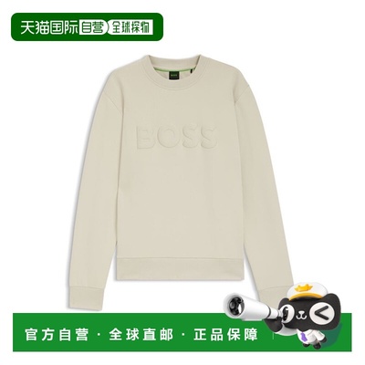 自营bossTonal-logo sweatshirt in stretch cotton - light beig