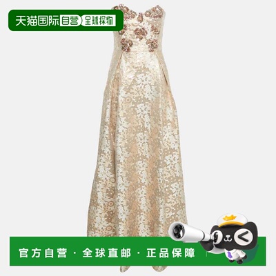 自营Badgley Mischka Gold Sequin Embellished Brocade Straples