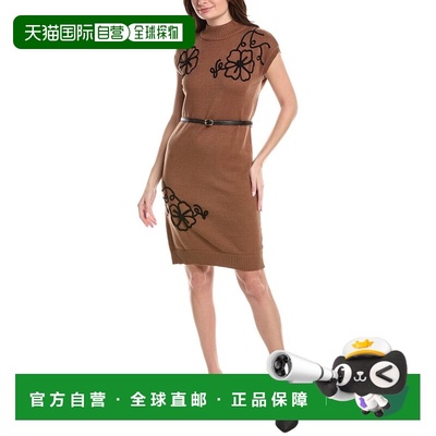 自营T Tahari Embroidery Jersey Shift Dress - brown 美国奥莱