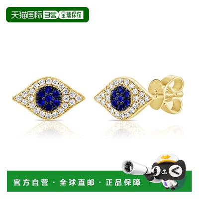 自营sabrina14K Yellow Gold Diamond & Sapphire Evil Eye Stud
