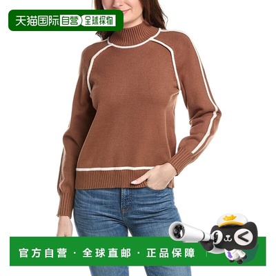 自营T Tahari Mock Neck Contrast Pullover - black 美国奥莱直