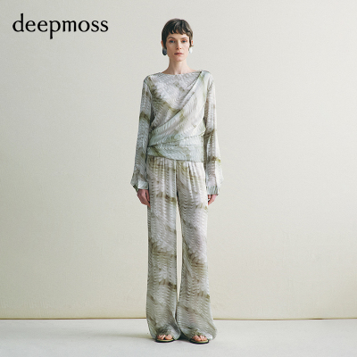 【deepmoss】2026秋冬新款烟波白水泽荡褶上衣吊带背心长裤