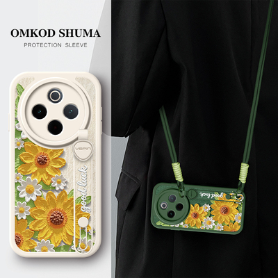 美赞仕油画向日葵适用vivoY300手机壳y200新款y100腕带y300i支架y78斜挎y77可背y76挂绳y75s女防摔保护套简约