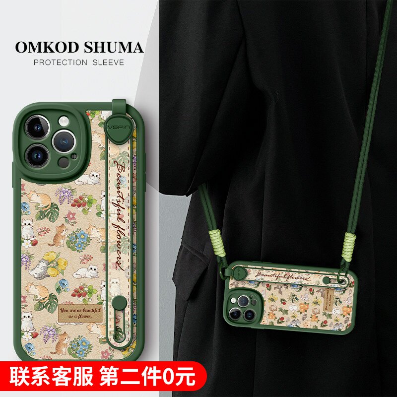 美赞仕复古猫咪适用苹果17手机壳iPhone 16新款14腕带13支架12斜挎15可背pro挂绳promax女生x防摔保护套8卡通