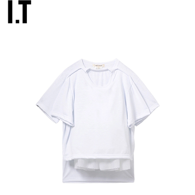 IT CDG COMME des GARCONS女装假两件拼接短袖上衣新款个性解构感