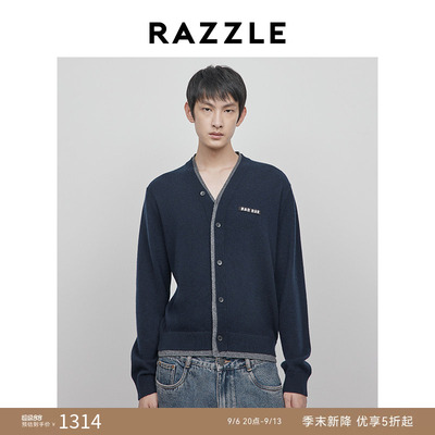 RAZZLE 地素奥莱男装深蓝色2025春季双边套头毛衣