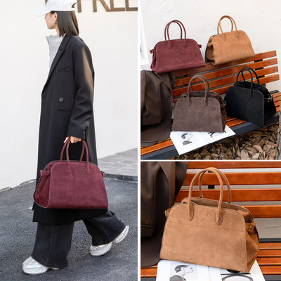 高版本小众Row麂皮绒Margaux15手提真皮女包头层牛皮托特包购物袋