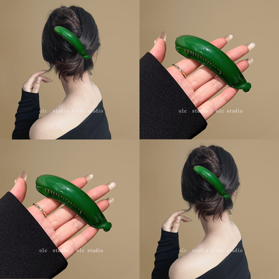 迷漫墨绿~气质发夹女后脑勺盘发