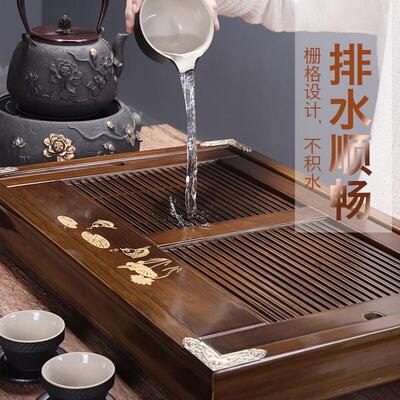 唐丰实木茶盘功夫茶具套装家用简约储水抽屉式托盘不锈钢茶台茶托