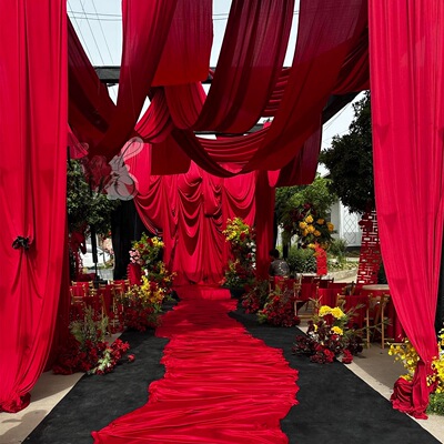 婚庆红色布幔牛奶丝布幔背景装饰