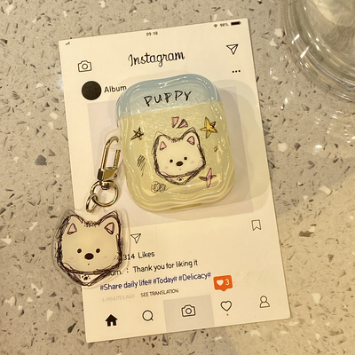 可爱涂鸦素描西高地适用airpods4保护套airpod3苹果pro耳机壳二代无线蓝牙第三代aipods2代挂件airpodpro四代