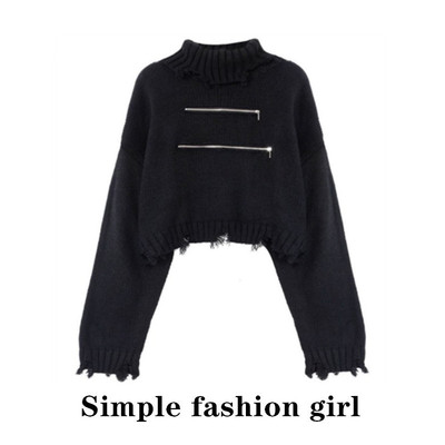 高领毛衣女拉链慵懒风针织衫女