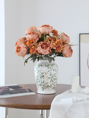 烧边牡丹玫瑰绣球花人造花束假花装饰欧式现代客厅餐桌花卉装饰