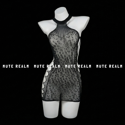 谧境空间「爱欲撕扯」性感大码弹力挂脖网衣制服情侣约会qqny套装