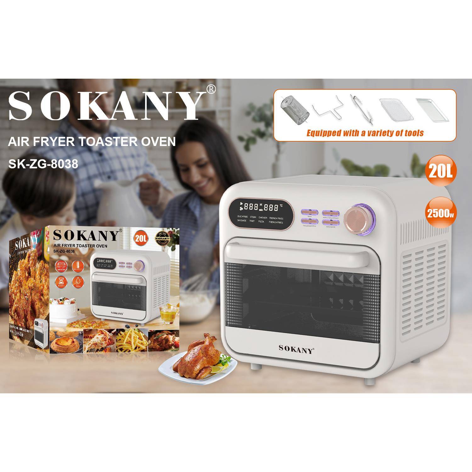 跨境SOKANY8038家用电烤箱多功能带数显空气炸烤箱一体机大容量
