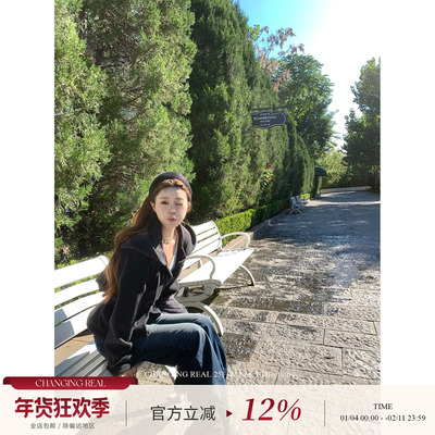 CHANGINGREAL收腰呢子连帽外套