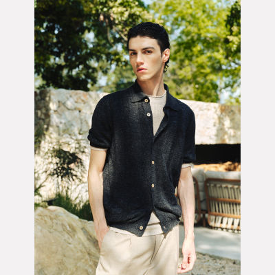 Manifold亚麻混纺花纱暗纹短袖