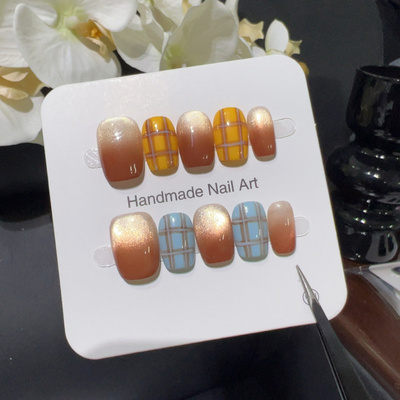 焦糖格纹闪粉猫美5330