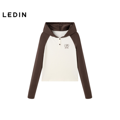 【商场同款】乐町冬季新款修身插肩戴帽长袖T恤C2CPE4101