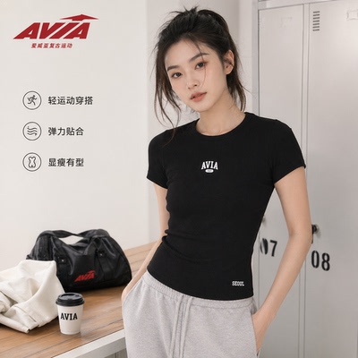 【蔡徐坤代言】AVIA爱威亚美式辣妹风短袖T恤弹力百搭元气短上衣