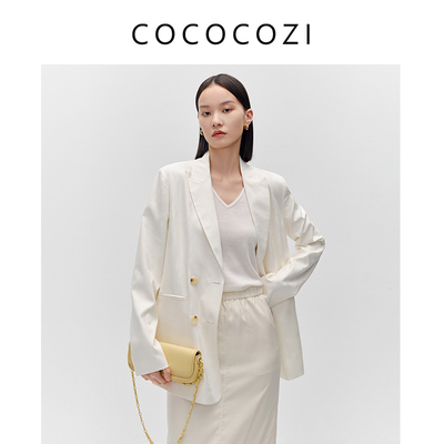 COCOCOZI轻奢重工绢丝提花真丝西装外套女立体裁剪宽松通勤西服春