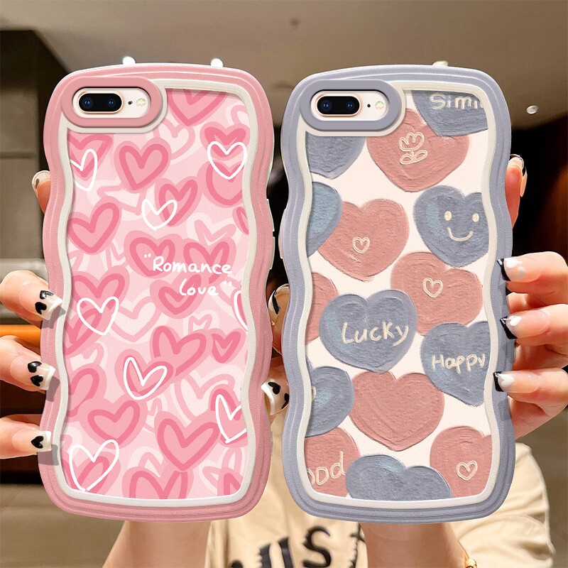 适用苹果8p手机壳7p高级感ip8透明大波浪7爱心se2渐变iPhoneSE3网红女6p新款6SP全包iPhone6防摔6s镜头保护套_虎窝淘