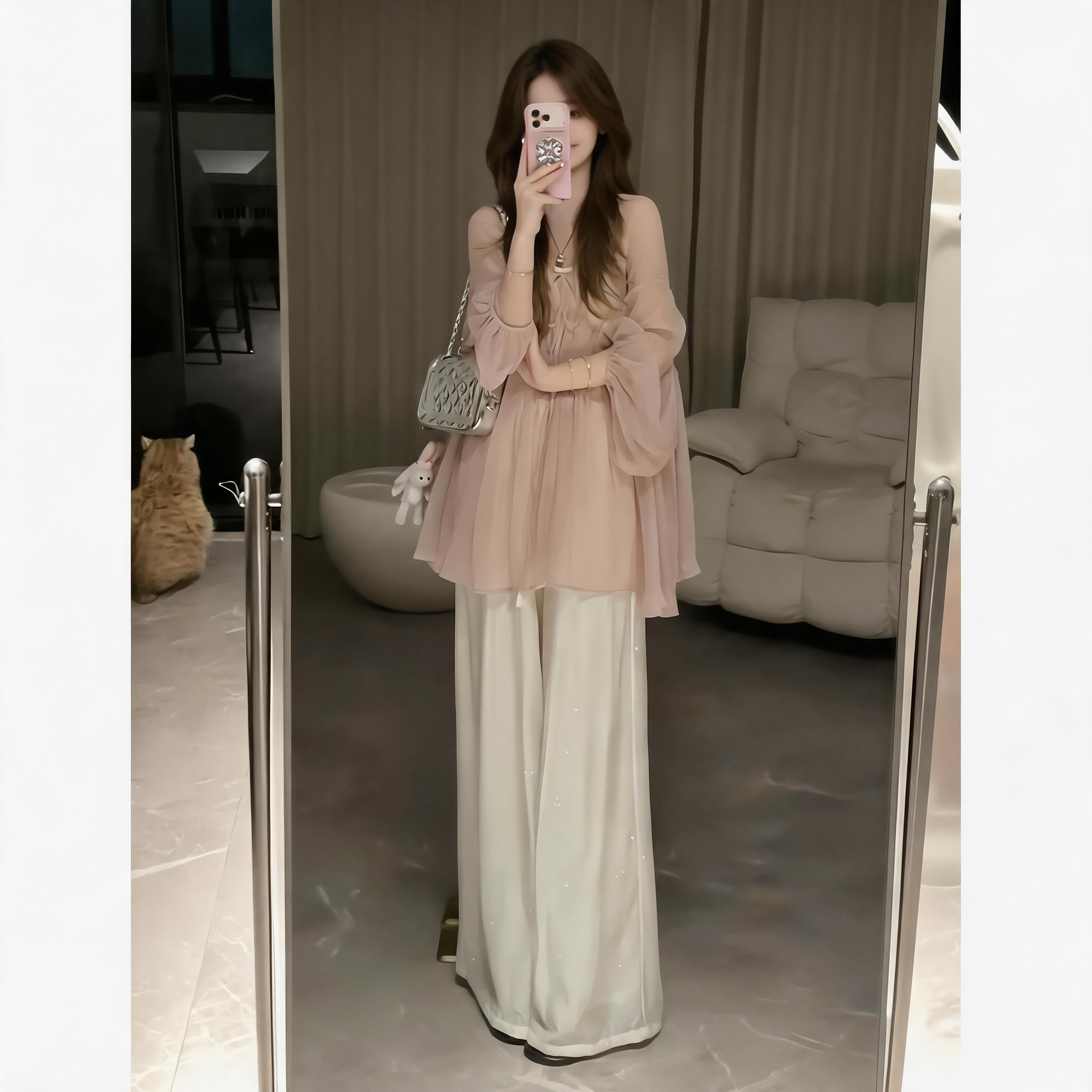 大码女装韩系2026夏季新款宽松温柔甜美上衣显瘦阔腿裤子时尚套装