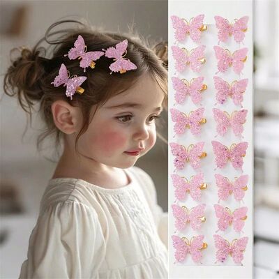 10Pcs Set Pink Sparkling Butterfly Hair Clip Children's Spar