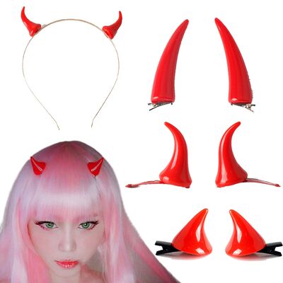 Devil horn hairpin, red horn headdress, Halloween fashion co