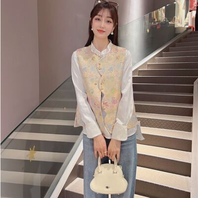 【古钱三多】2026年早春气质宋锦中国风新中式马甲7657