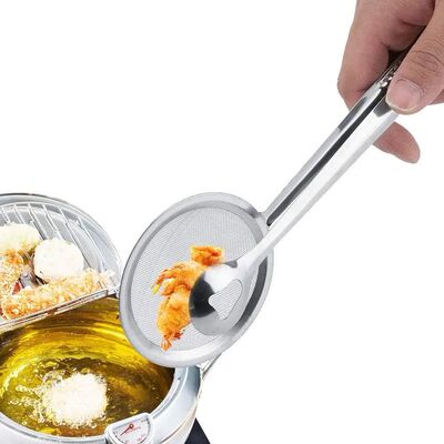 Stainless Steel Strainer Tongs with Fine Mesh, Long Handle D