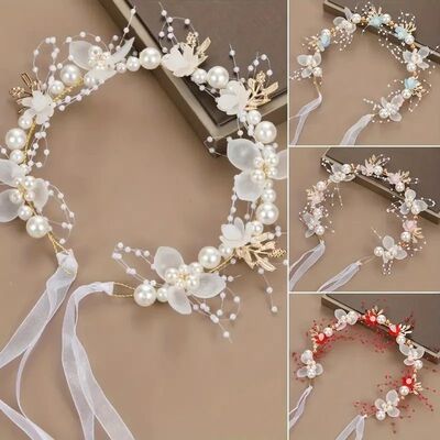 1pc Sweet Girl Pearl Hair Accessory Romantic Flower Wreath C