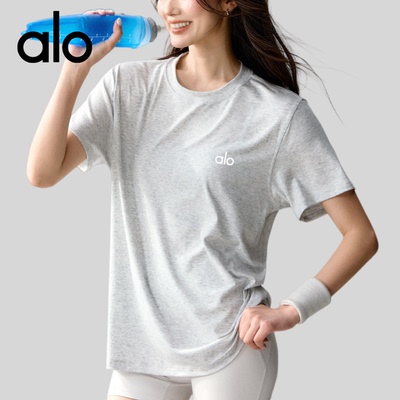 AIo宽松休闲健身瑜伽服短袖女普拉提训练服跑步运动上衣T恤外穿