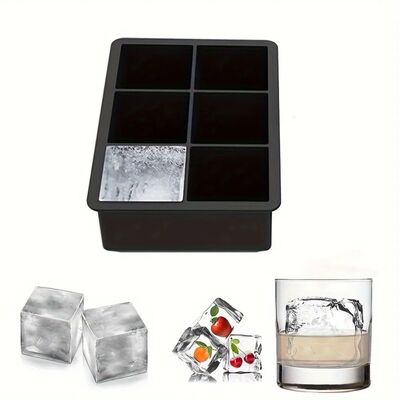 6-Cell Large Silicone Ice Cube Tray, Food-Grade Square Ice M