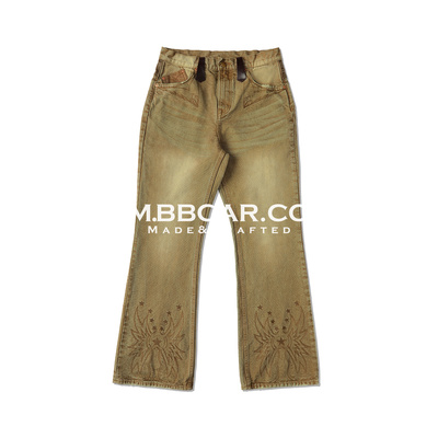 MBBCAR窄幅 西部系列响尾蛇16OZ赤耳珠帆成衣套染拼接747喇叭裤