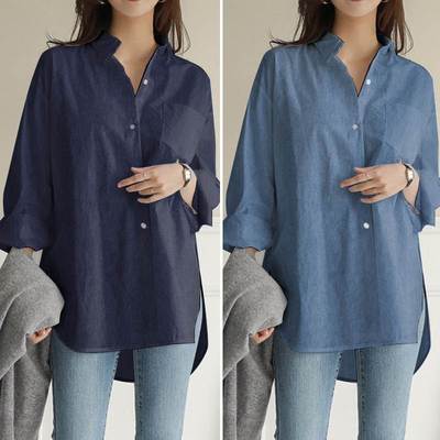 Autumn shirt women asymmetric top casual long sleeve Blusas