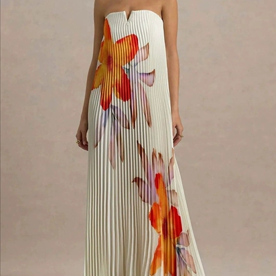 印花抹胸宽松重工压褶长款连衣裙 Printed Skincare Loose Dress