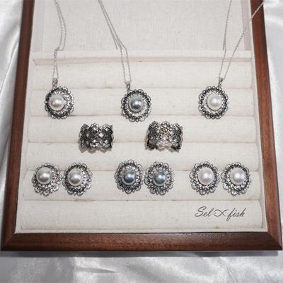 复古双色镂空蕾丝耳钉戒指