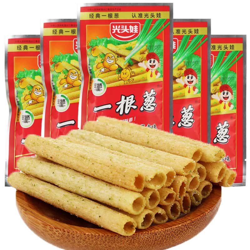 童年怀旧光头娃一根葱薯片非油炸葱香味营养休闲食品膨化薯条零食